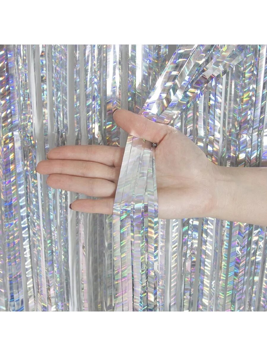 Занавес Дождик Волны, Серебро, Голография, 100*200 см, 1 шт.