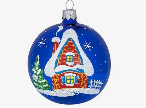 Шар на елку 75мм "Иней" синий