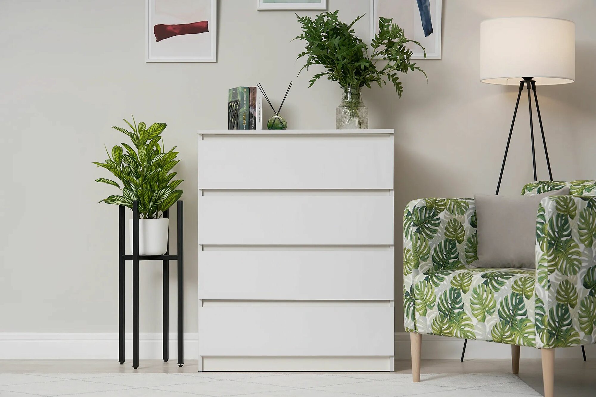 Челси Комод 800 4 ящ. Белый глянец холодный, белый