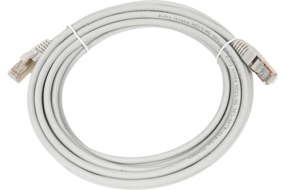 Cabeus Патч-корд F/UTP, категория 5е, 2xRJ45/8p8c, экранированный, серый, LSZH, 5м PC-FTP-RJ45-Cat.5e-5m-LSZH