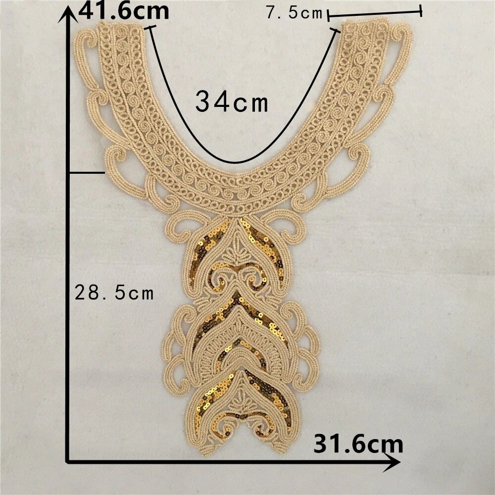 Золотой вышитый воротник из полиэстера, style 2060, 1pcs