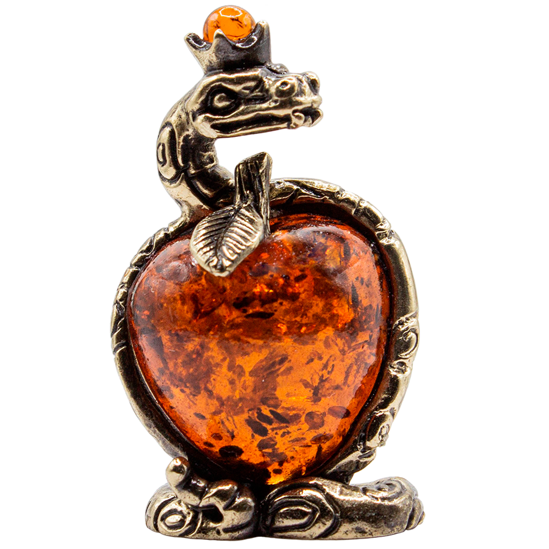 Сувенирная статуэтка с янтарем Змея-кобра с яблоком, символ года