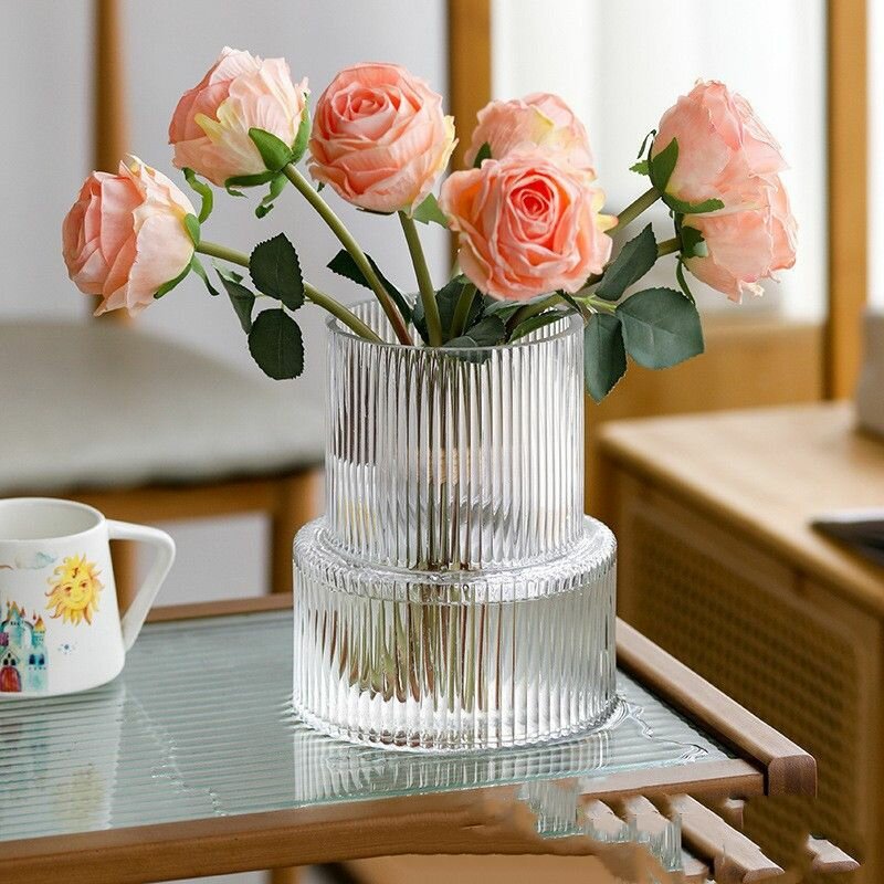 Ваза "рифленая, рельефная ", 18 см , Стекло, 1 шт