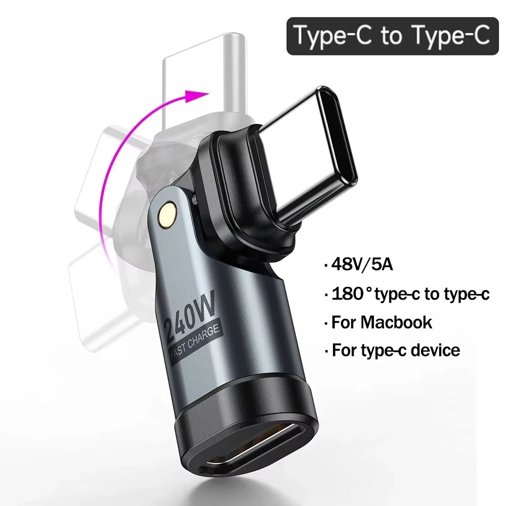 NNBILI 180-поворотный адаптер PD240W USB3.1 USBC к OTG типа C, 5 А, кабель для быстрой зарядки, конвертер для iPhone 16 MacBook, Samsung, Xiaomi