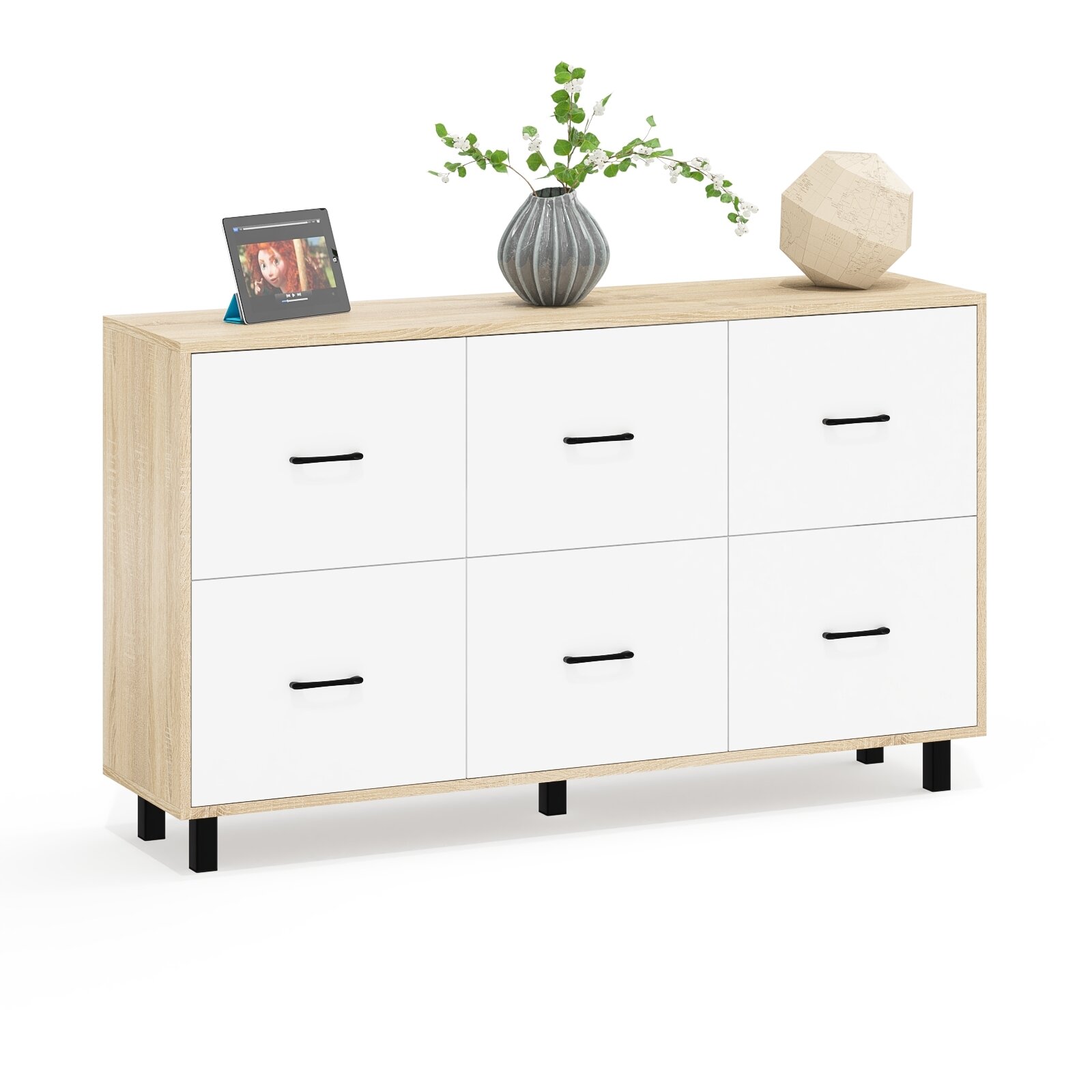 Комод РВК 127-1504 шесть выдвижных ящиков, цвет дуб сонома/белый, ШхГхВ 150,4х37,4х87 см.