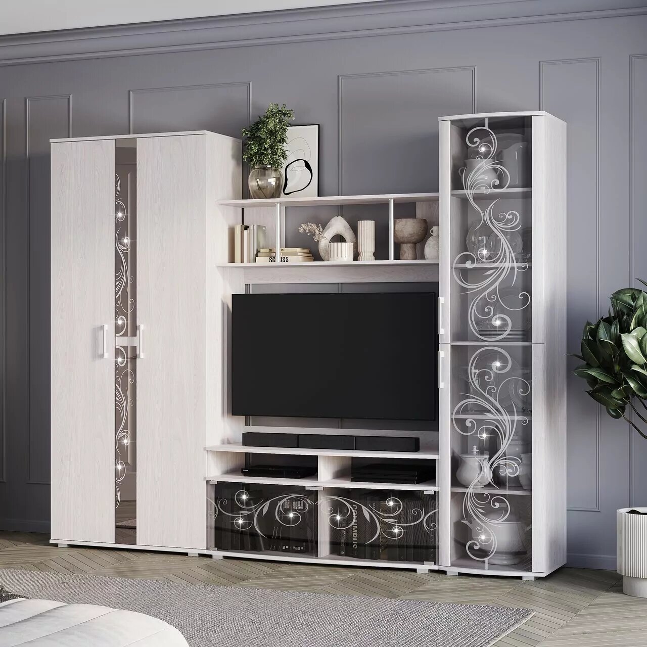 Гостиная «Флоренция» 2,6 м (Ясень белый) 210х44х212