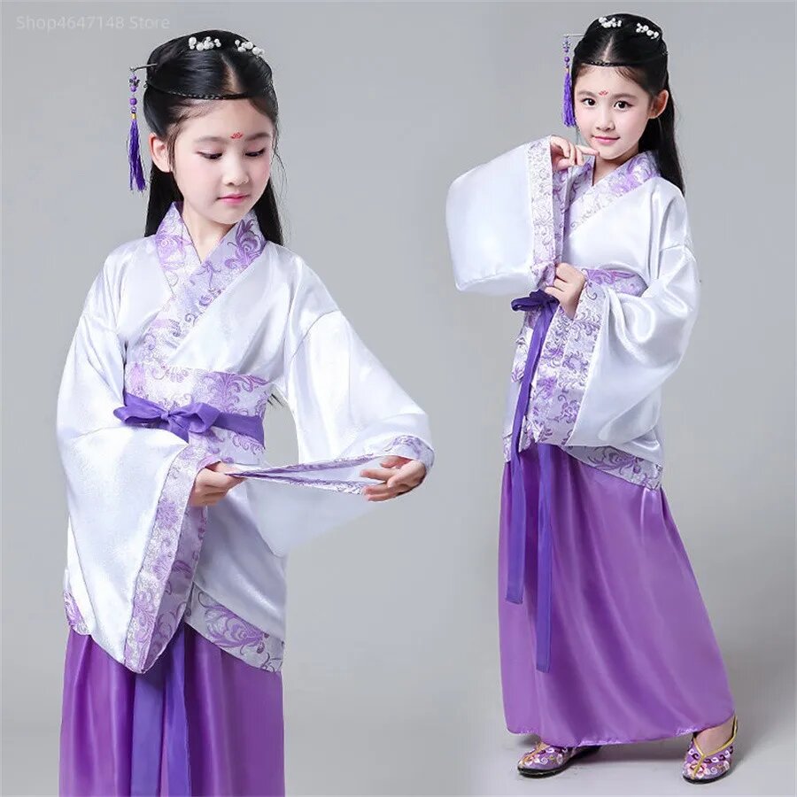 Детский китайский танцевальный костюм ханьфу красный синий 150 fit 140-150cm, as picture