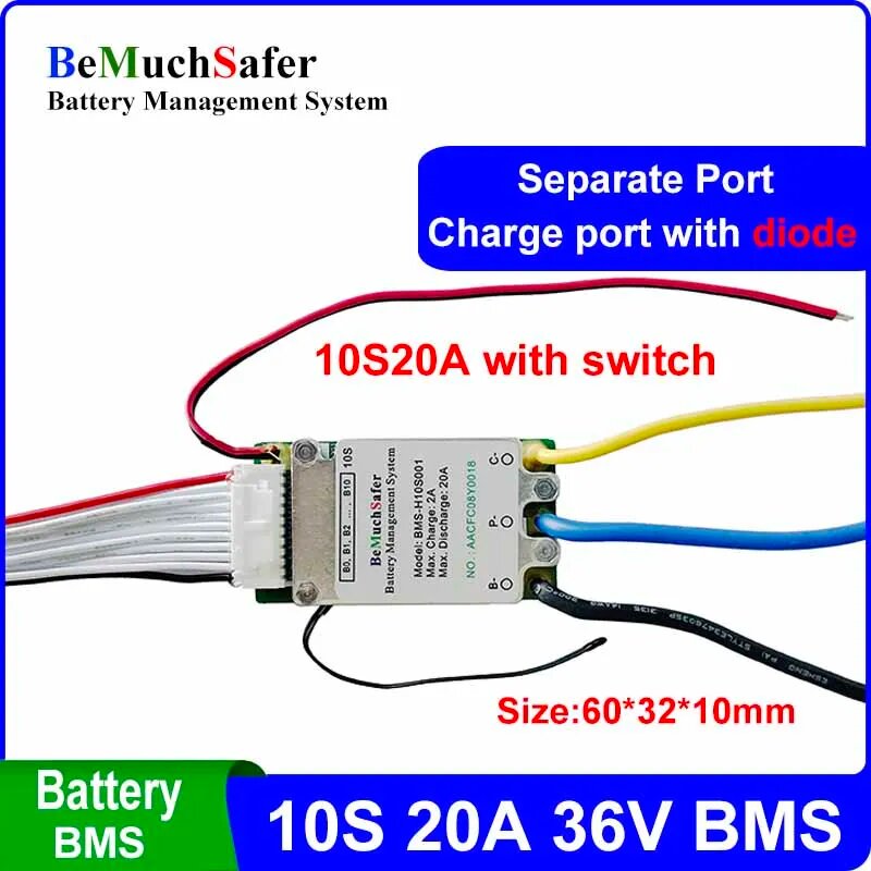 BMS 10S 20A 36V с выключателем, Charge port