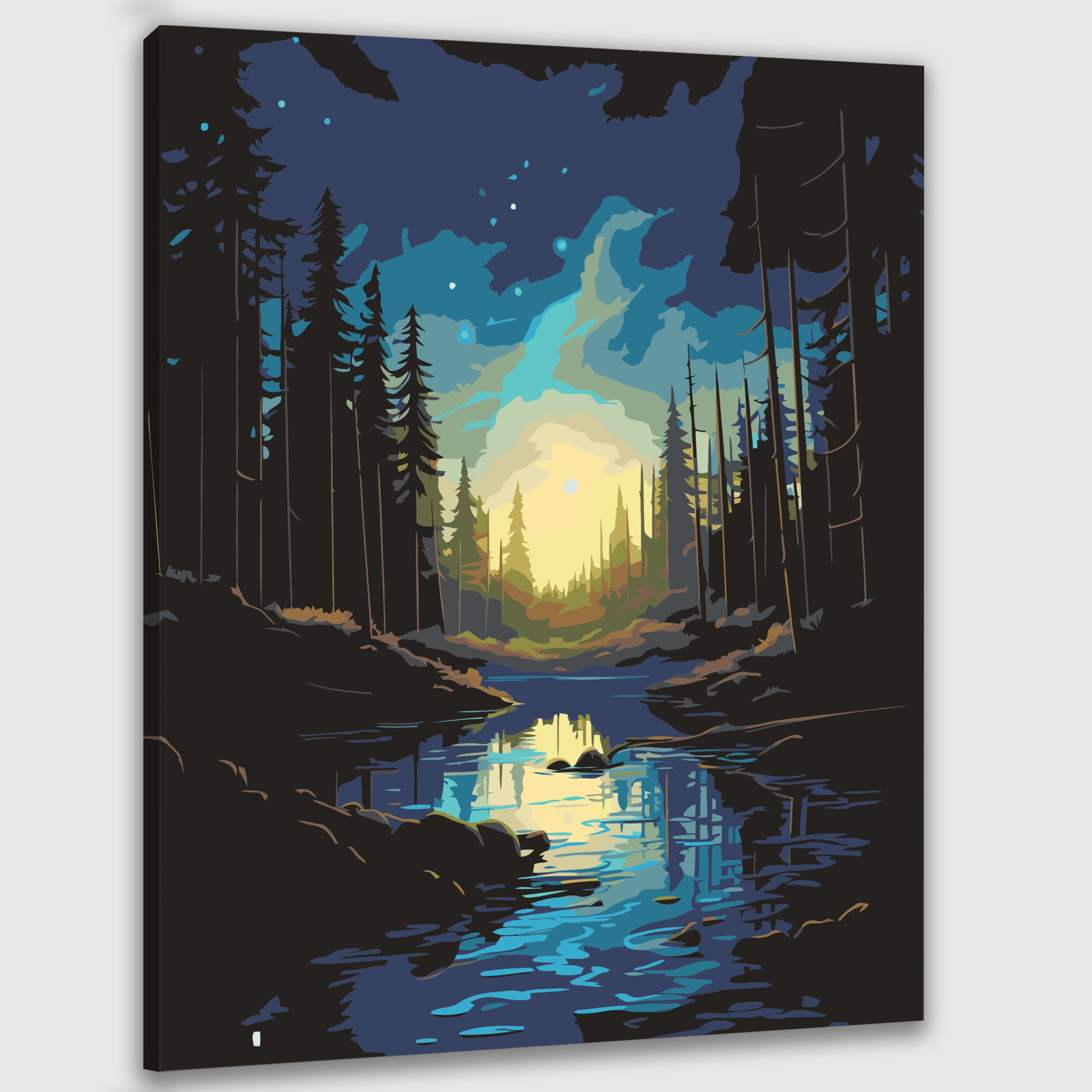 Картина по номерам 40x50 см, Ван Гог, звездное ночное небо, кипарисы, река, атмосфера, культовый стиль, окрестности