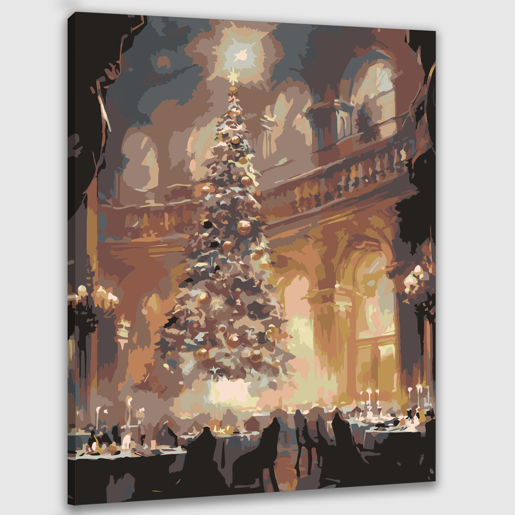 Картина по номерам 40x50 см, рождественское собрание, бальный зал, старинный дворец, рождественская елка, свечи, смех