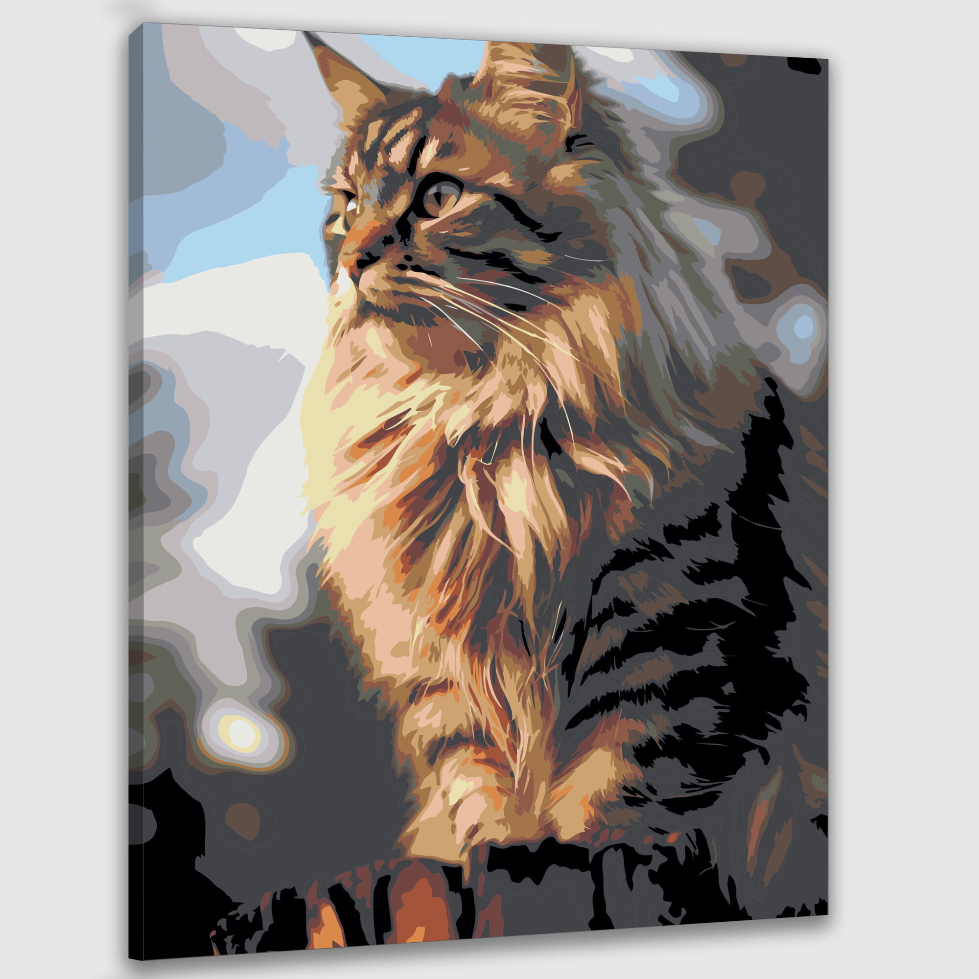 Картина по номерам 40x50 см, кот, мейн-кун, фотография, величественный, когтеточка, шерсть, глаза, мир, точка обзора