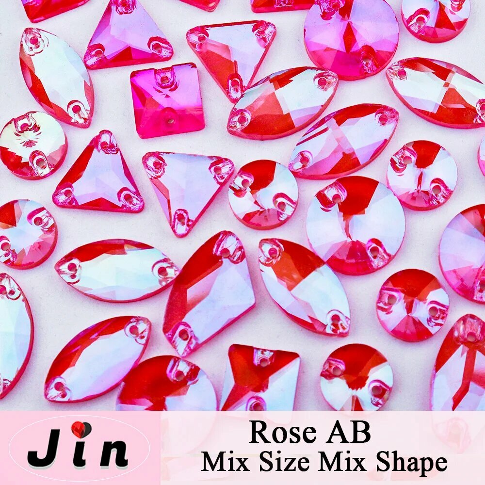Стразы JIN Rose AB, розовые, неоновые, микс форм и размеров
