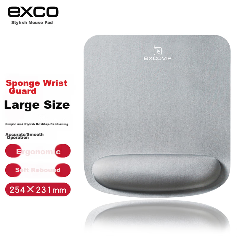 EXCO Extra Large Soft Wrist Support Mouse Pad, Thick Memory Foam Wrist Rest, Laptop Pad for Men, Add-On Item, Gaming, Ergonomic, Business, Comfortable Office, Gray 3791