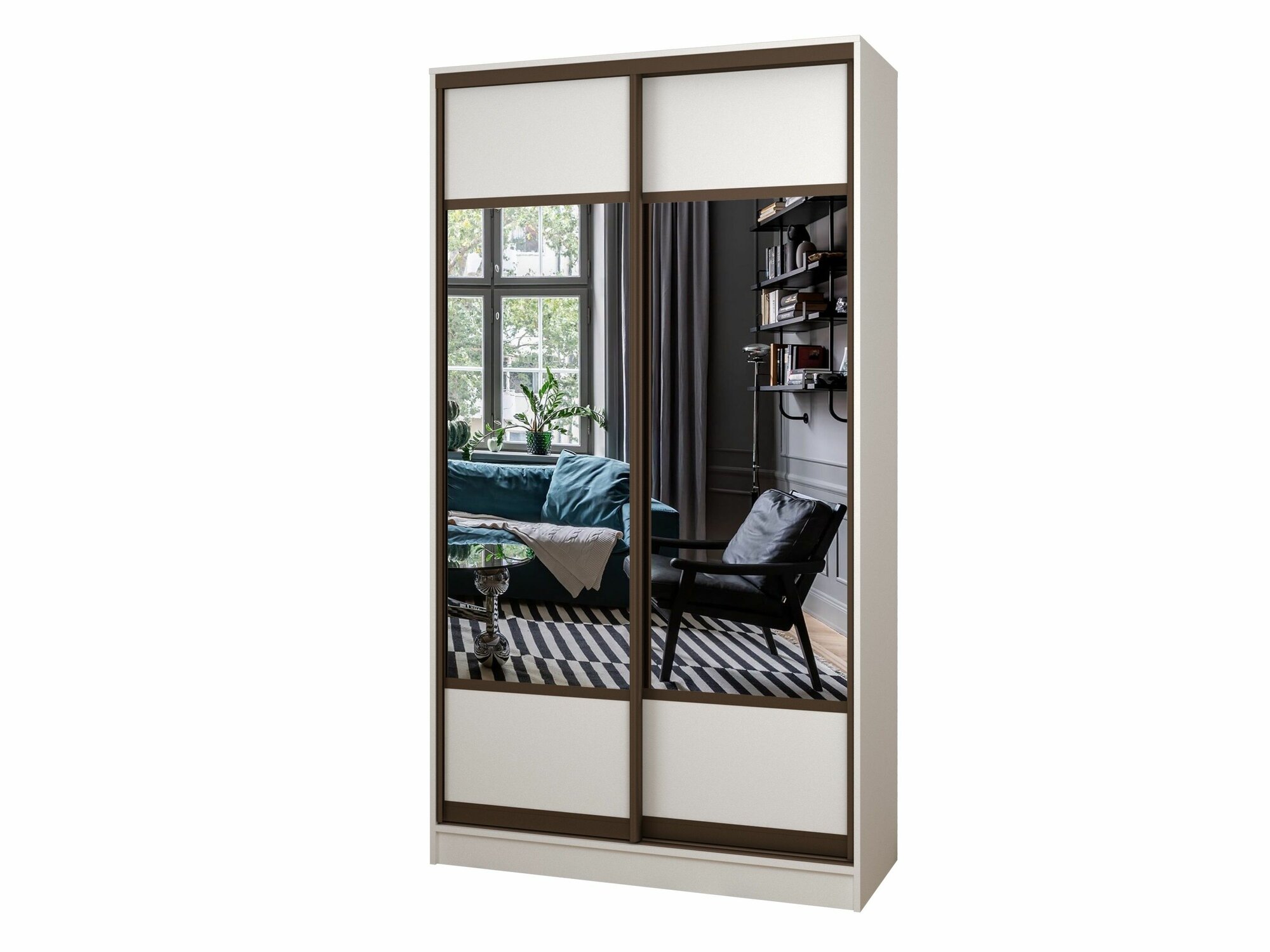 Шкаф-купе Борнео-2-1 двухдверный, 100х40х190, наполнение 2.1В, белый, с зеркалами