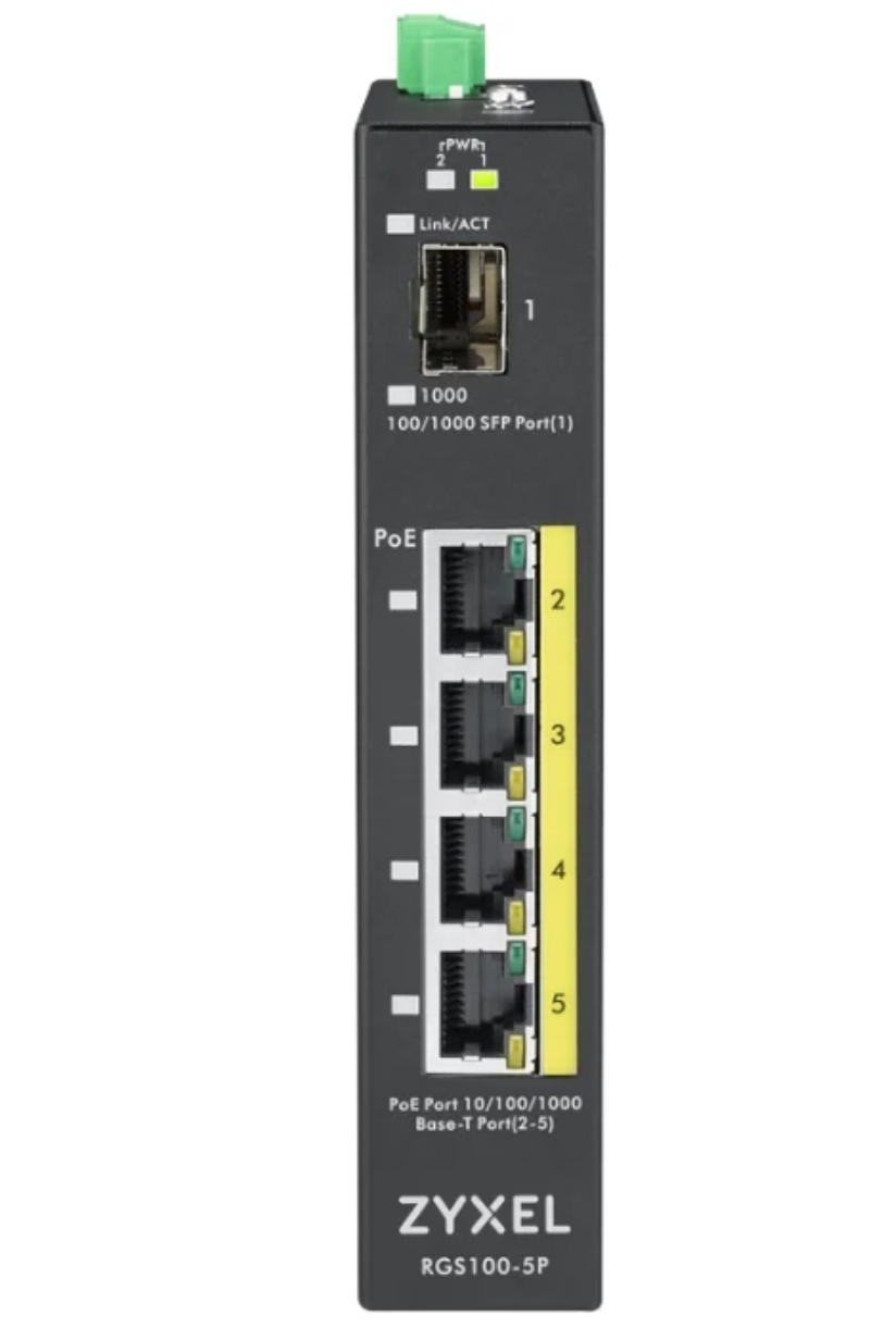Коммутатор ZYXEL RGS100-5P 4хRJ45 1000Мбит/с PoE 12-58V DC