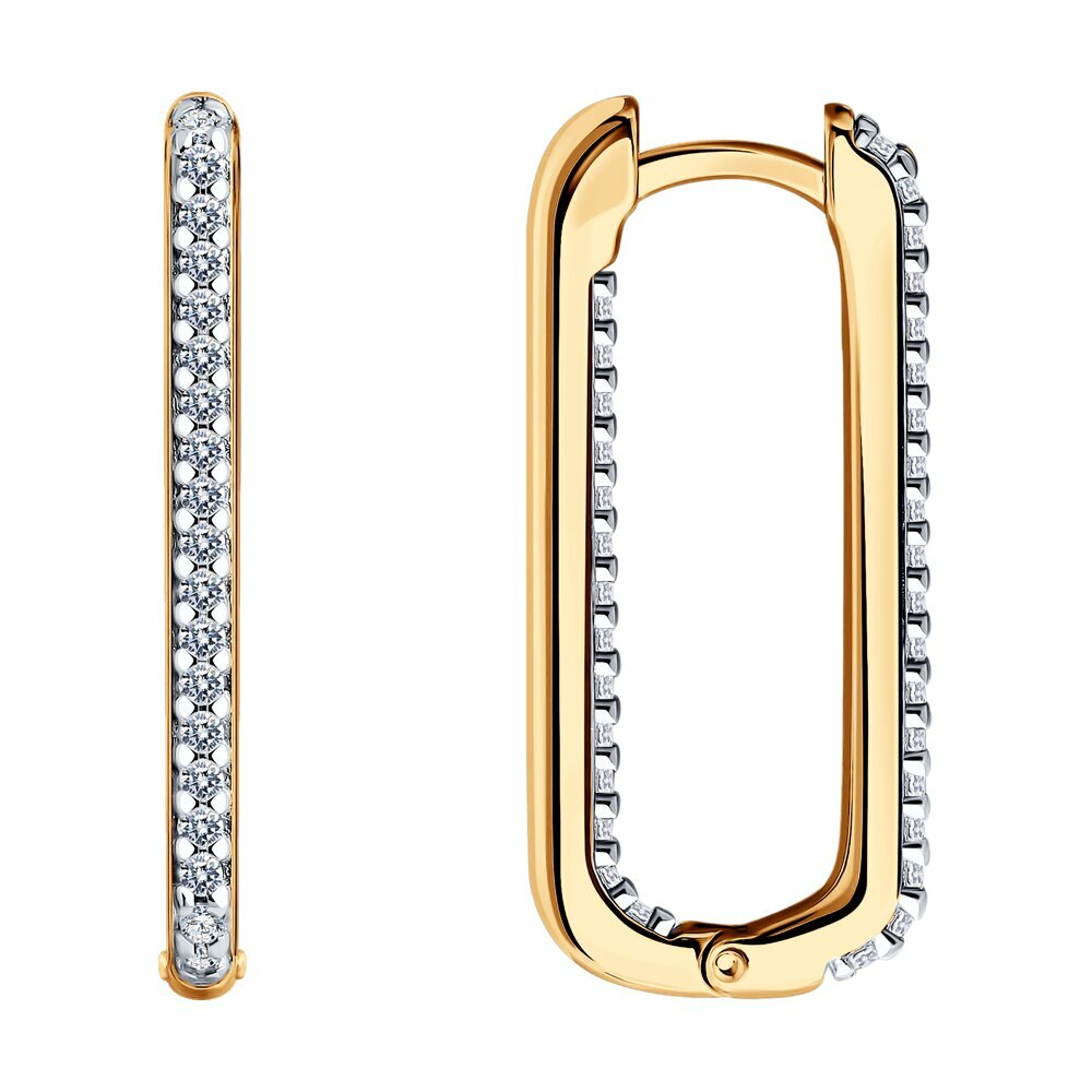 Серьги конго, серебро, 925 проба, золочение, фианит