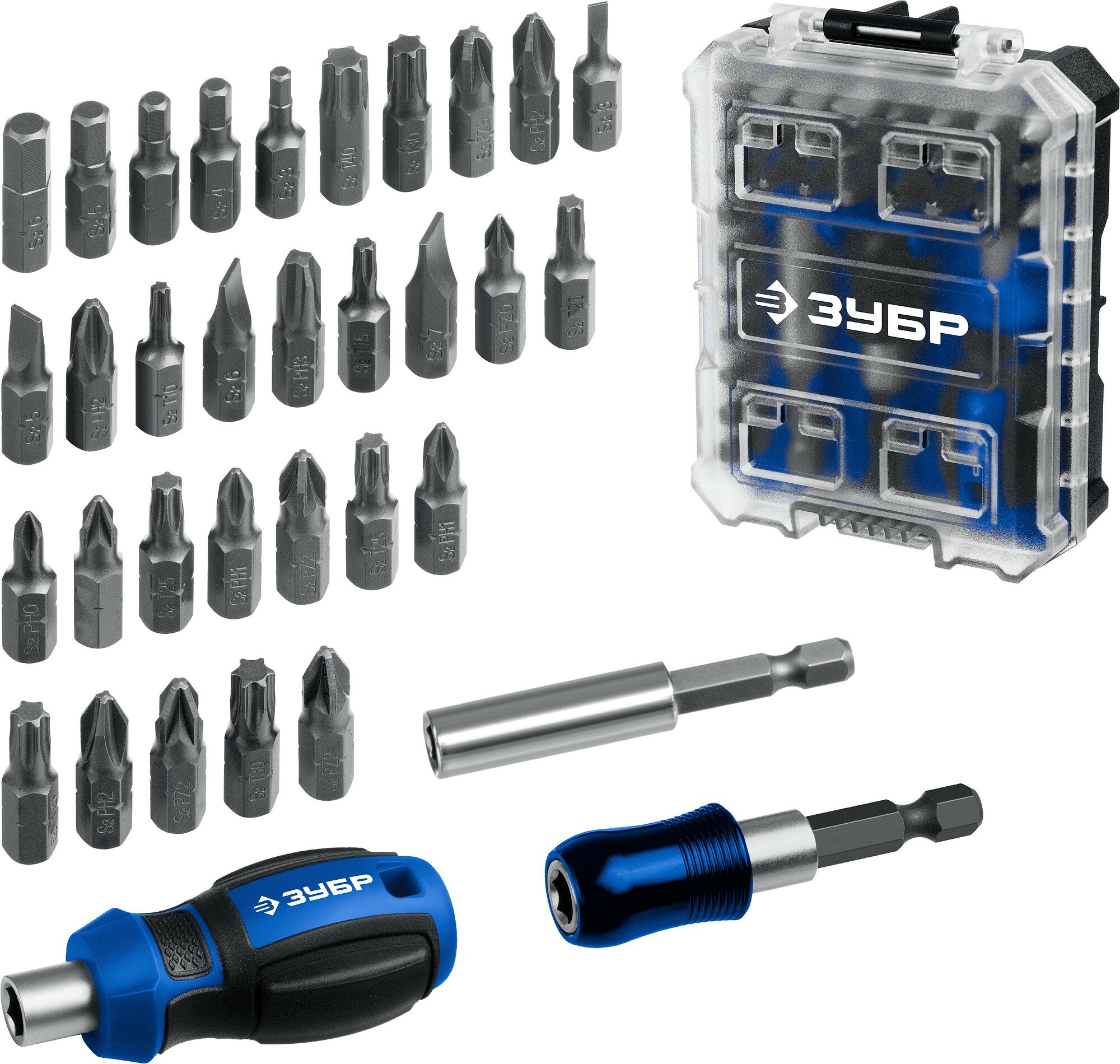 ЗУБР Компакт 34 предм, система стыковки z-бокс, набор: отвертка с насадками, Профессионал (25173)