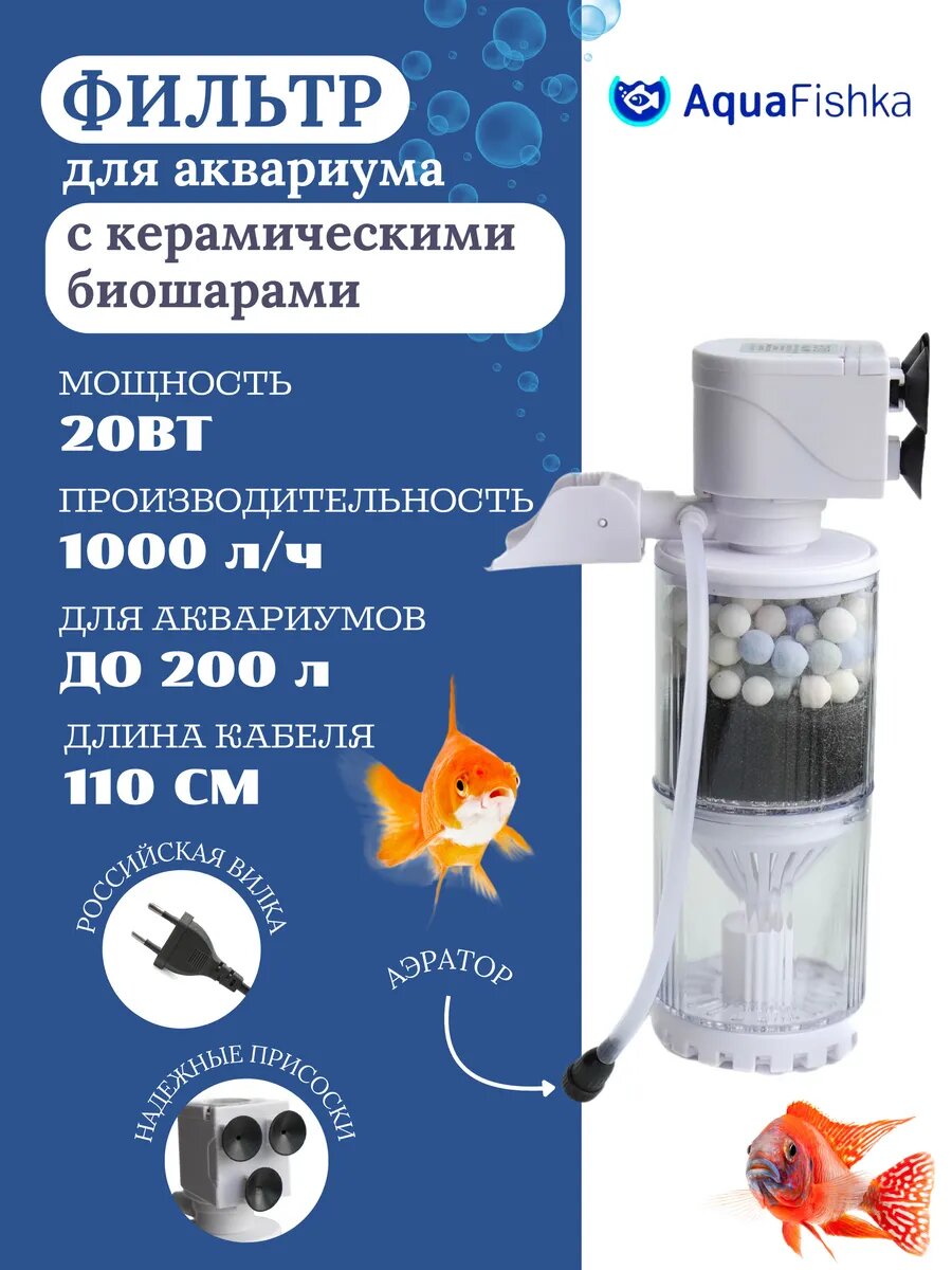 Фильтр внутренний для аквариума до 200л, 1000 л/ч, 20Вт