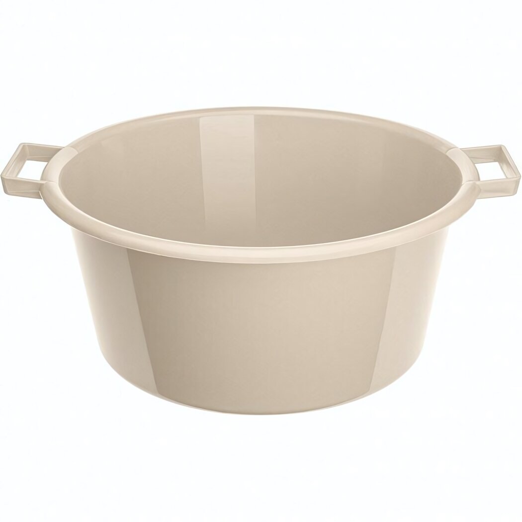 Таз пластиковый 13л. круглый, бежевый, с ручками, для уборки и кухни