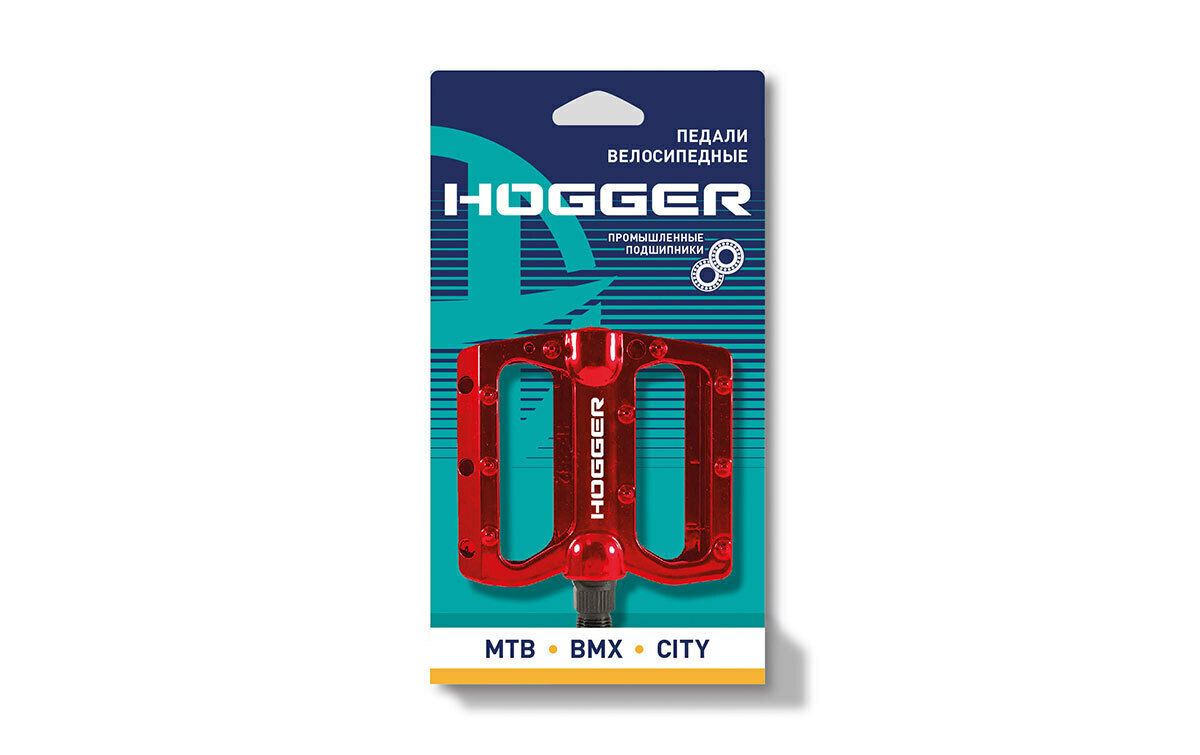 Педали HOGGER PLATFORM алюминиевые 110x105мм резьба 916 со сменными шипами промподшипники красные