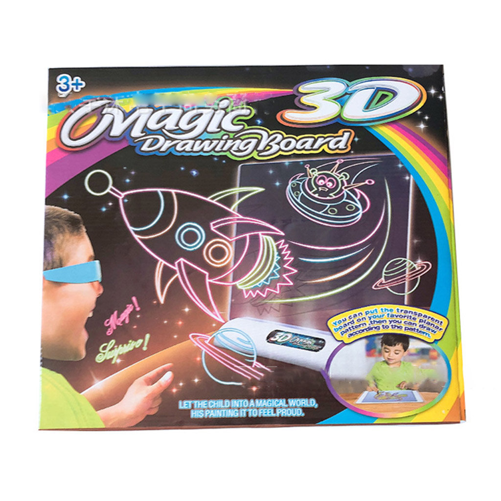 3D светящаяся детская трехмерная доска для рисования (возьмите с собой батарейку)-rocket pattern