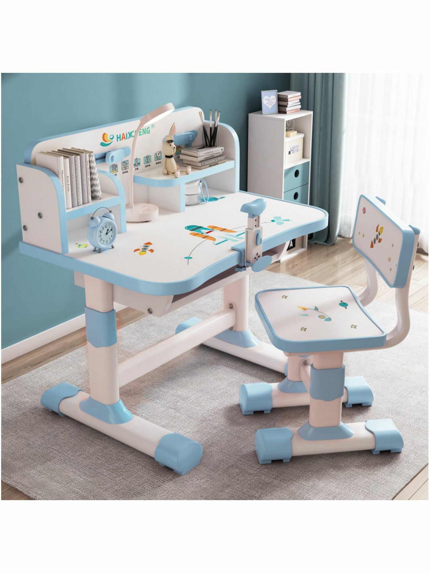 Детский стол и стул, набор ученических столов и стульев, а также книжная полка со светодиодной подсветкой для защиты ваших глаз,