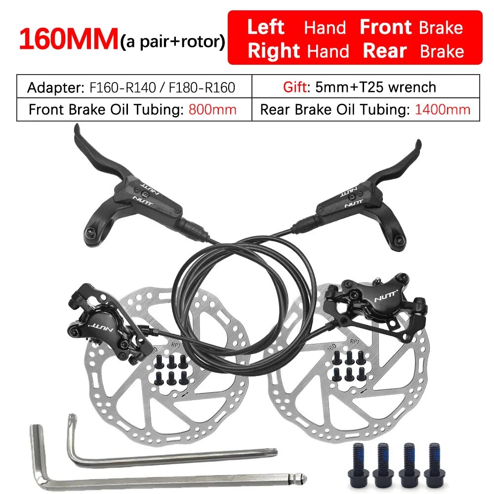 Гидравлический тормоз NUTT A2 MTB, масляные диски для велосипеда, рычаг, 2 поршня, 160 мм, 180 мм, ротор, передний и задний суппорт, левый и правый для деталей велосипеда