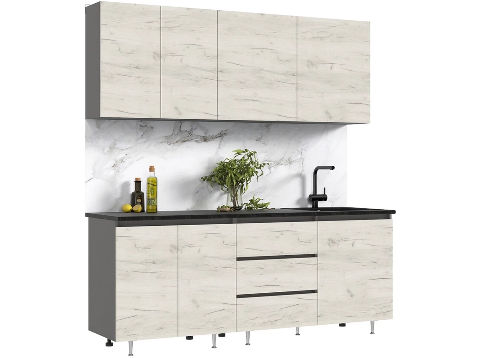 Кухонный гарнитур 2,0м Компановка №2 дуб крафт белый/графит кастилло