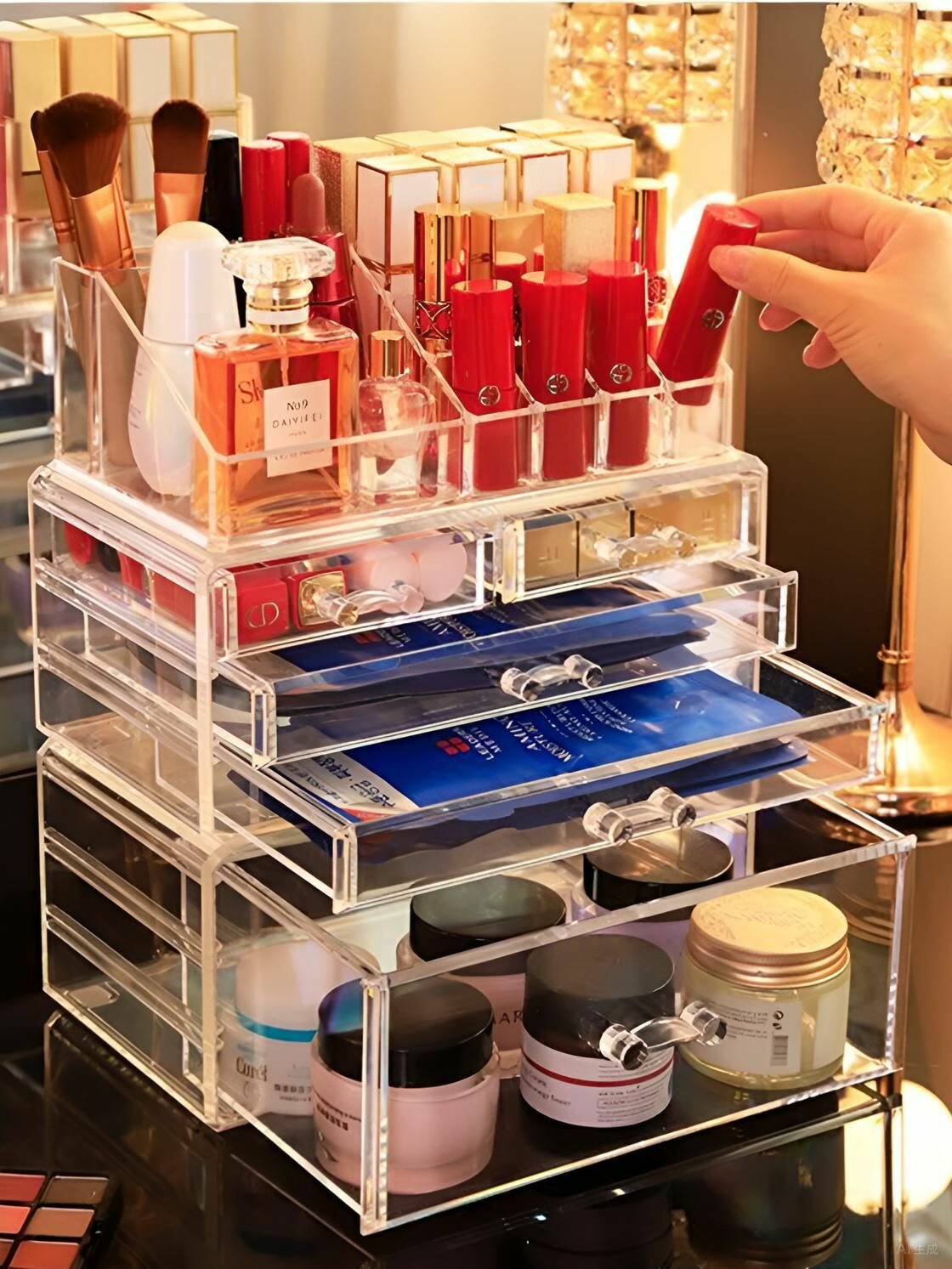 Многослойный косметический органайзер и коробка для хранения, подходящие для спальни / ванной комнаты