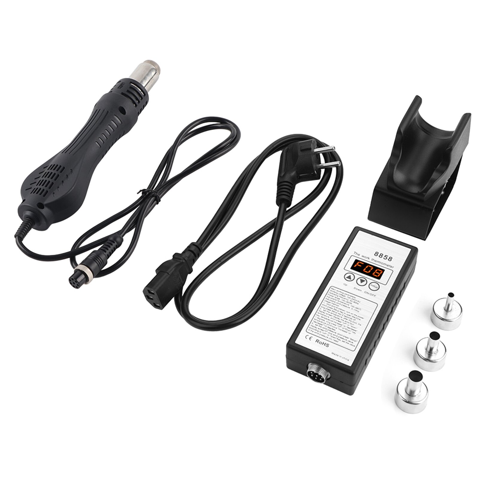 8858 Интеллектуальная цифровая паяльная станция с LED-подсветкой и 3 соплами