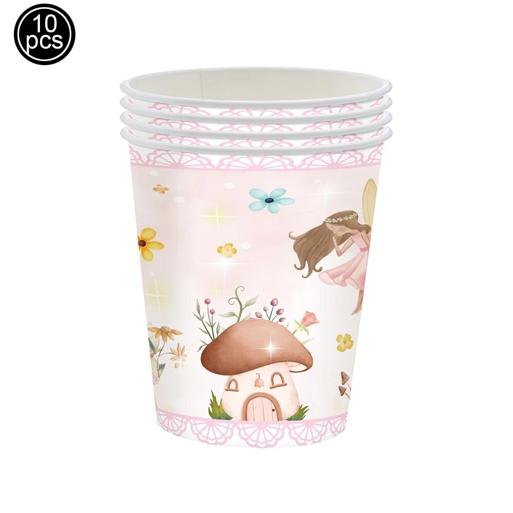 Одноразовая посуда розовые бабочки бумага Розовый, 10pcs cups