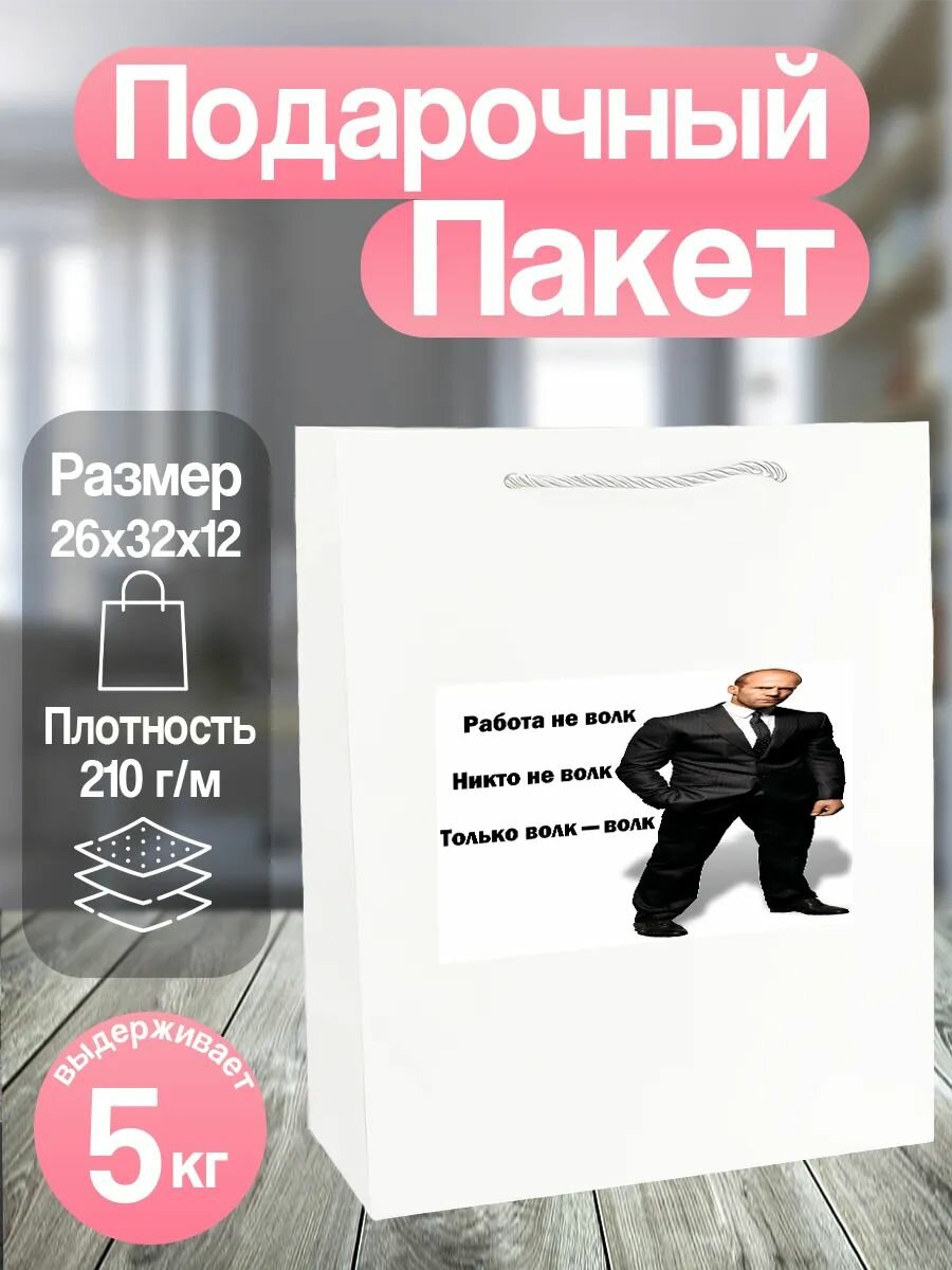 Пакет подарочный большой белый цитаты джейсона стетхема мем, упаковка для подарка, 26х31 см