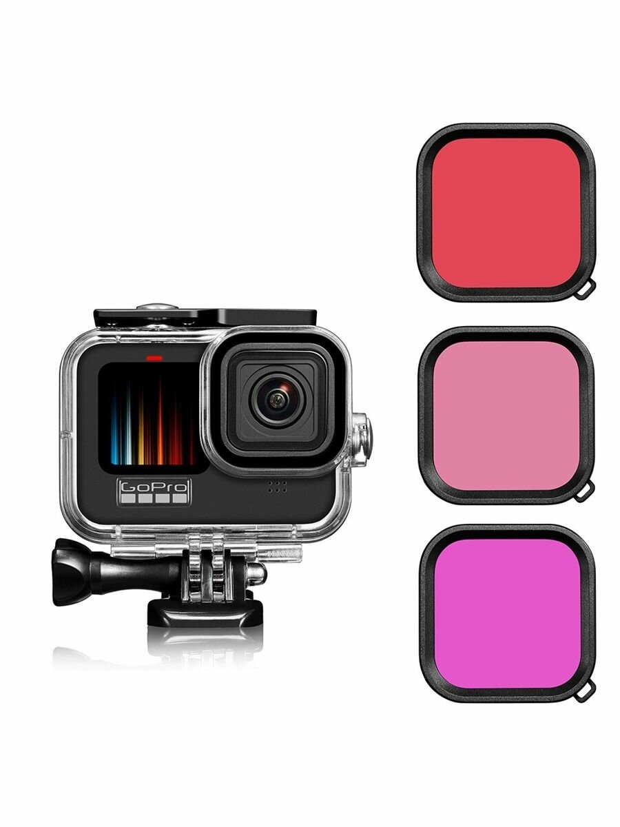 GoPro Hero 12/11/10/9 Black Водонепроницаемый защитный бокс водонепроницаемость 40 метров 3 бесплатных фильтра