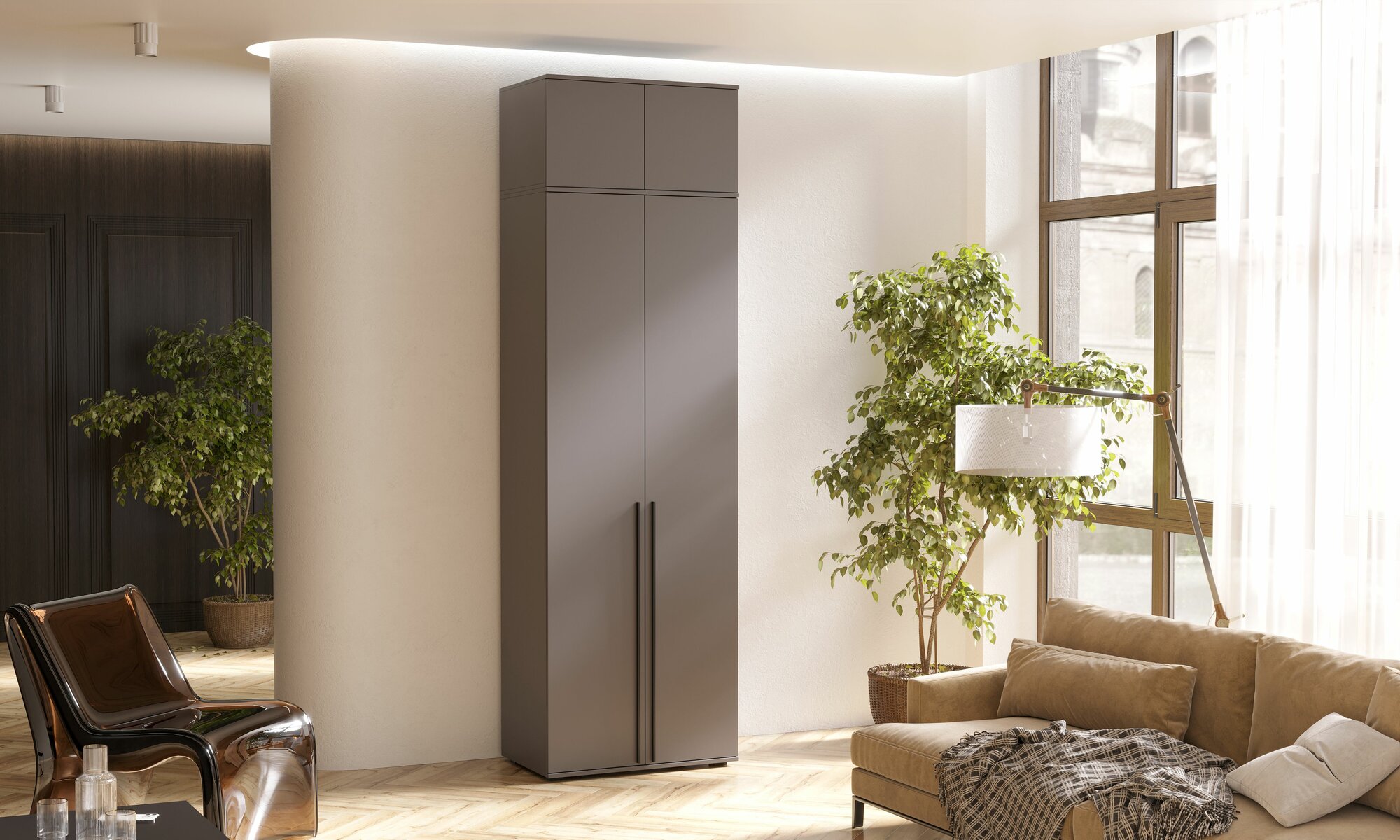 Шкаф МиФ Норд, распашной, с антресолью, 80 см х 223,6 см х 51 см, графитовый