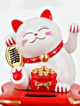 Статуэтка на солнечной батарейке кот манэки нэко / кошка манеки неко / Кот машет лапко
