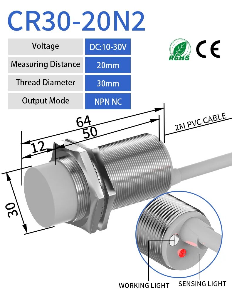 Датчик приближения GTRIC CR30-10N1 20MM DC3-wire NPN NC