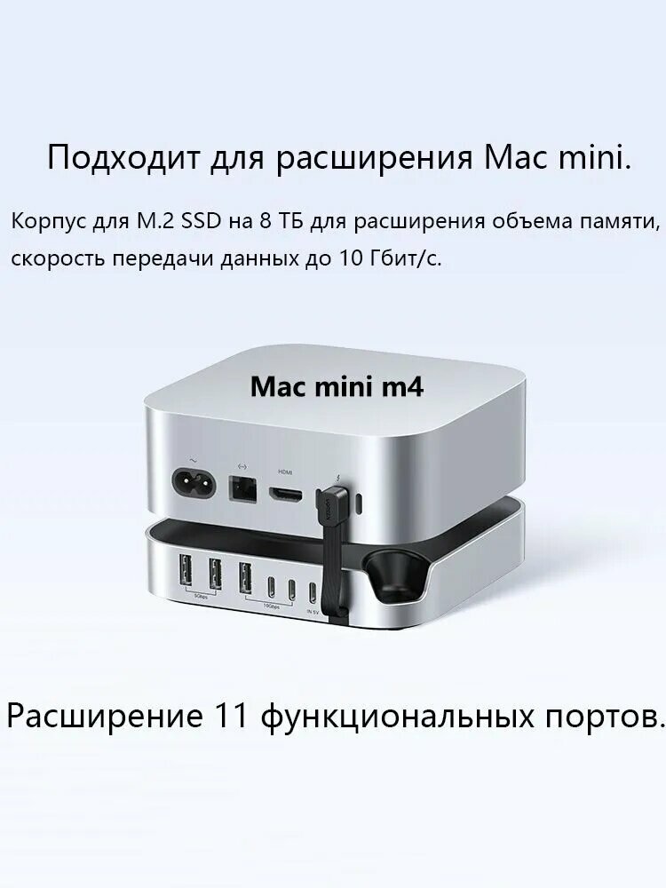USB Док-станция для Mac Mini M4 Stand & Hub, серебрянтот продукт не оснащен SSD M.2, его необходимо приобрести