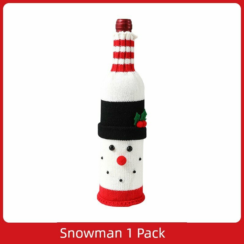 Вязаный чехол для бутылки вина в мультяшном стиле, рождественское украшение, чехол для красного вина и шампанского,