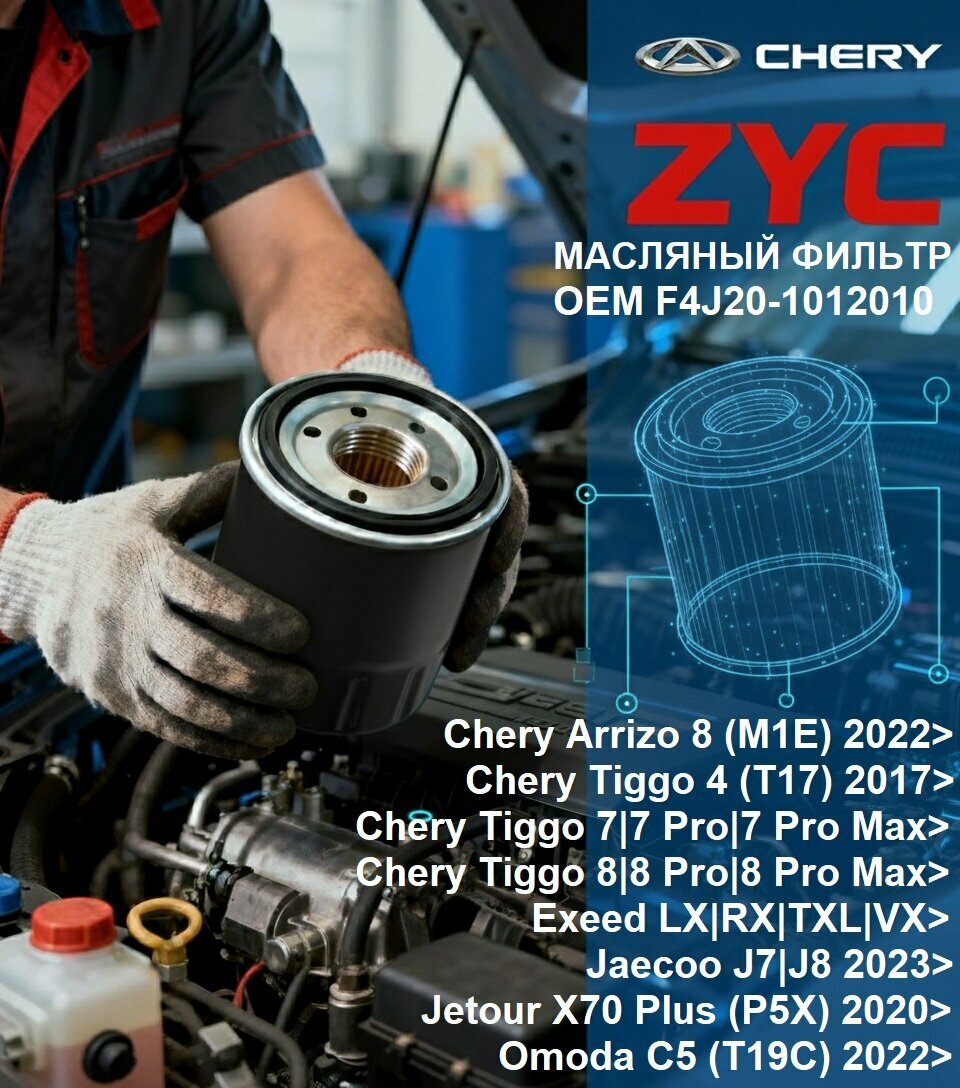 Масляный фильтр ZYC для Чери Тиго Chery Tiggo 4|7|7 Pro|8|8 Pro|9>Exeed> Jaecoo>Jetour X70 Plus> Omoda C5 F4J201012010