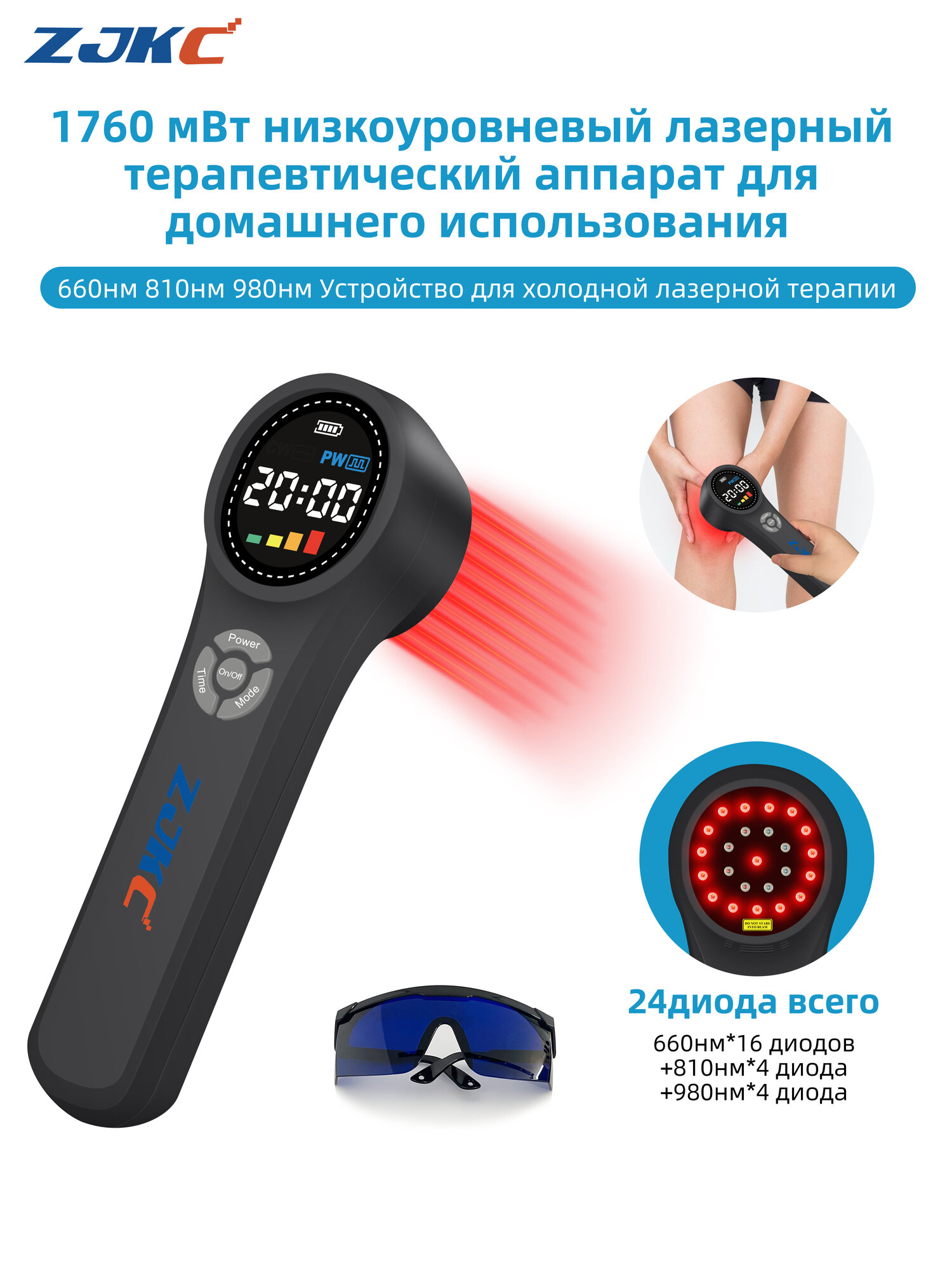 Лазерная терапия 1760 мВт (660/810/980 нм) для лечения внчс, запястья и коленного сустава