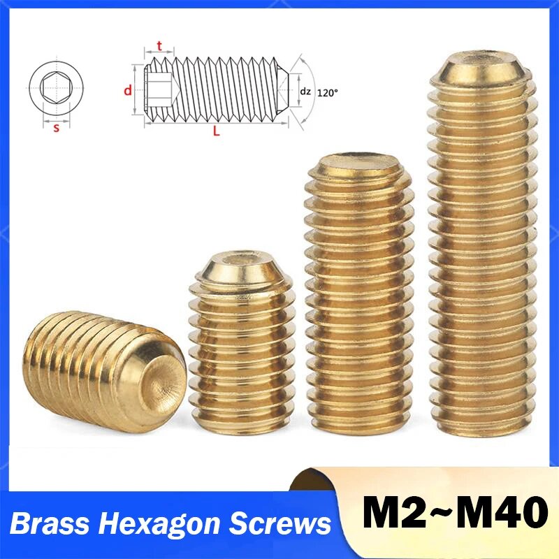 Латунные шестигранные штифтовые винты M2-M12 M5 10PCS, 20mm