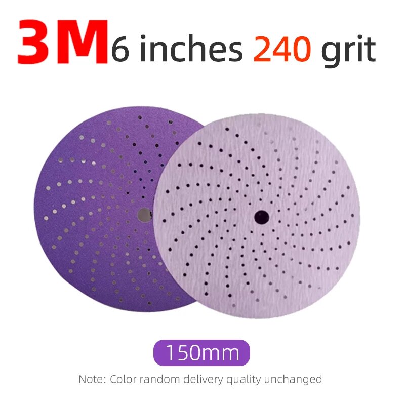 3M6-дюймовая фиолетовая циклонная наждачная бумага, 150 мм, флокированный диск, абразивная автомобильная фурнитура, шлифовка древесины, зернистость 80-800