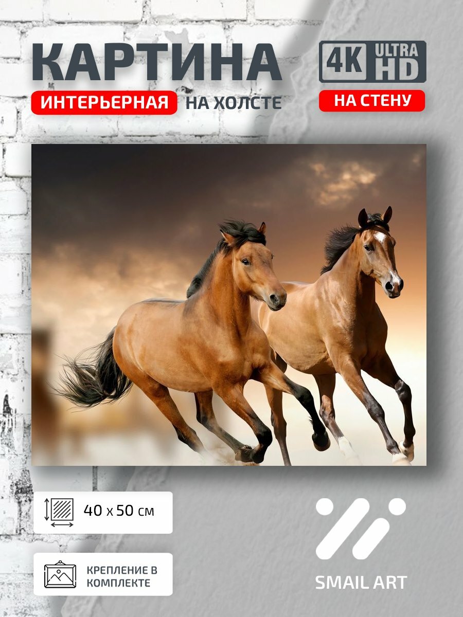 Картина на холсте интерьерная 40 на 50 на стену Лошади Landscape для спальни пейзаж декор