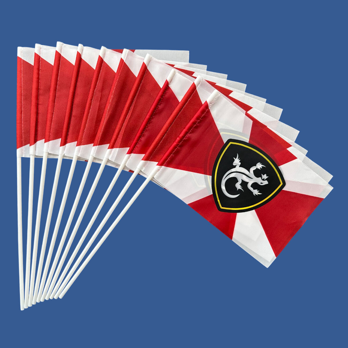 Комплект флажков "Уральское региональное командование" на палочке (5шт); размер 15х23 см; материал: полиэфирный шелк