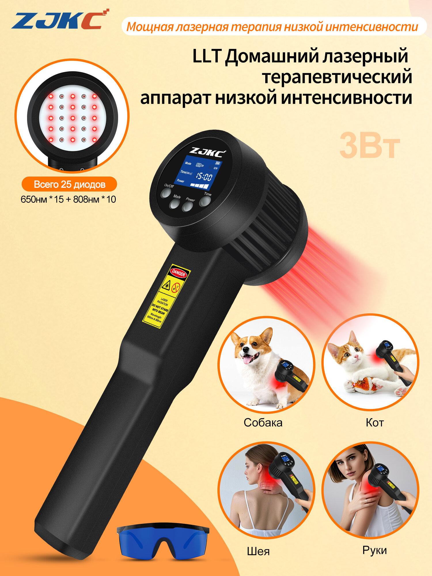 Холодный лазер 650 нм + 808 нм, портативный, 3 Вт, для лечения боли в суставах и заживления ран