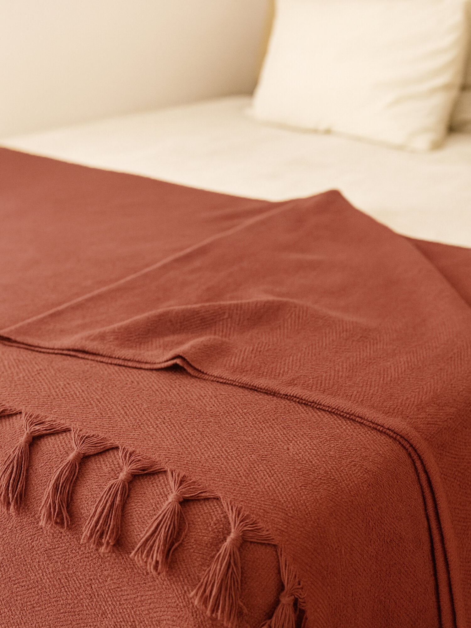 Плед 200х220 хлопок на кровать и диван, двухсторонний, терракотовый