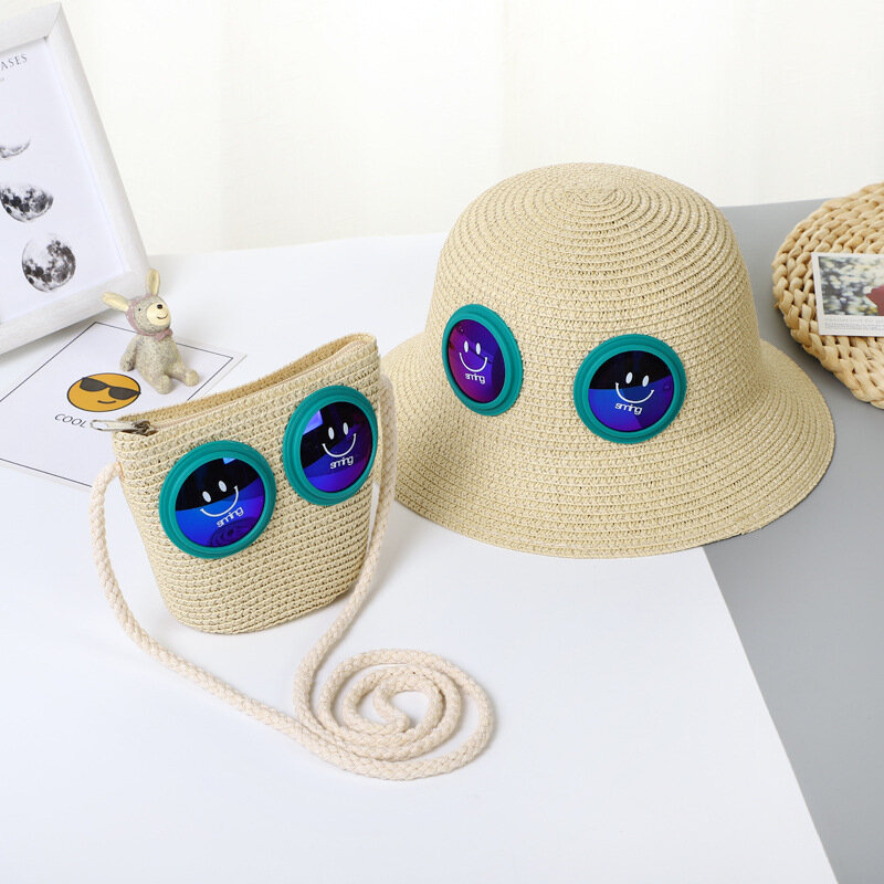 Детская соломенная шляпа, пляжная шляпа, детская шляпа от солнца с улыбающимся лицом, шляпа для бассейна, шляпа для мальчика, большие круглые глаза, защита от солнца, рыбацкая шляпа