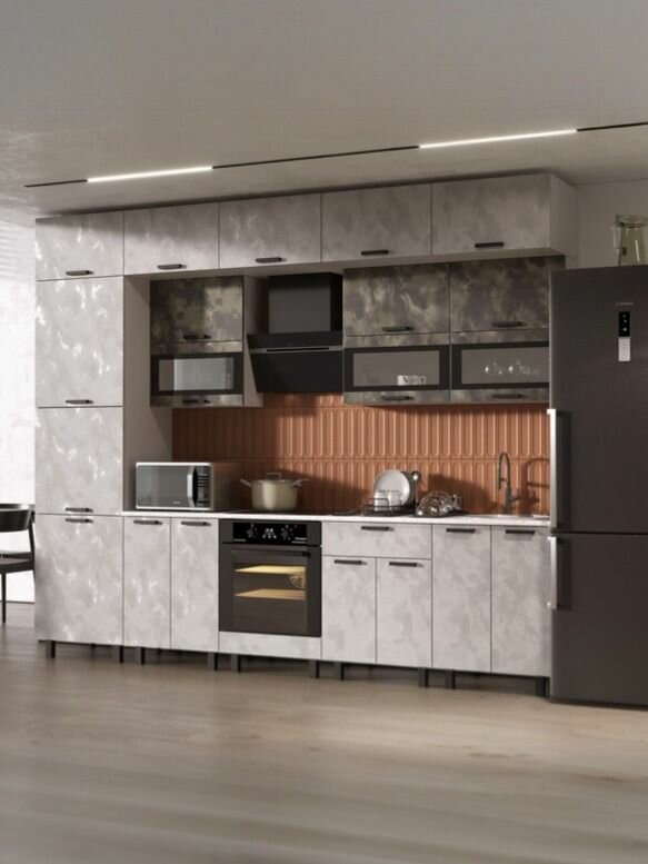 Кухонный гарнитур Техно к.2 3/1080м мальта/мальта грей, белый со столешницей миф