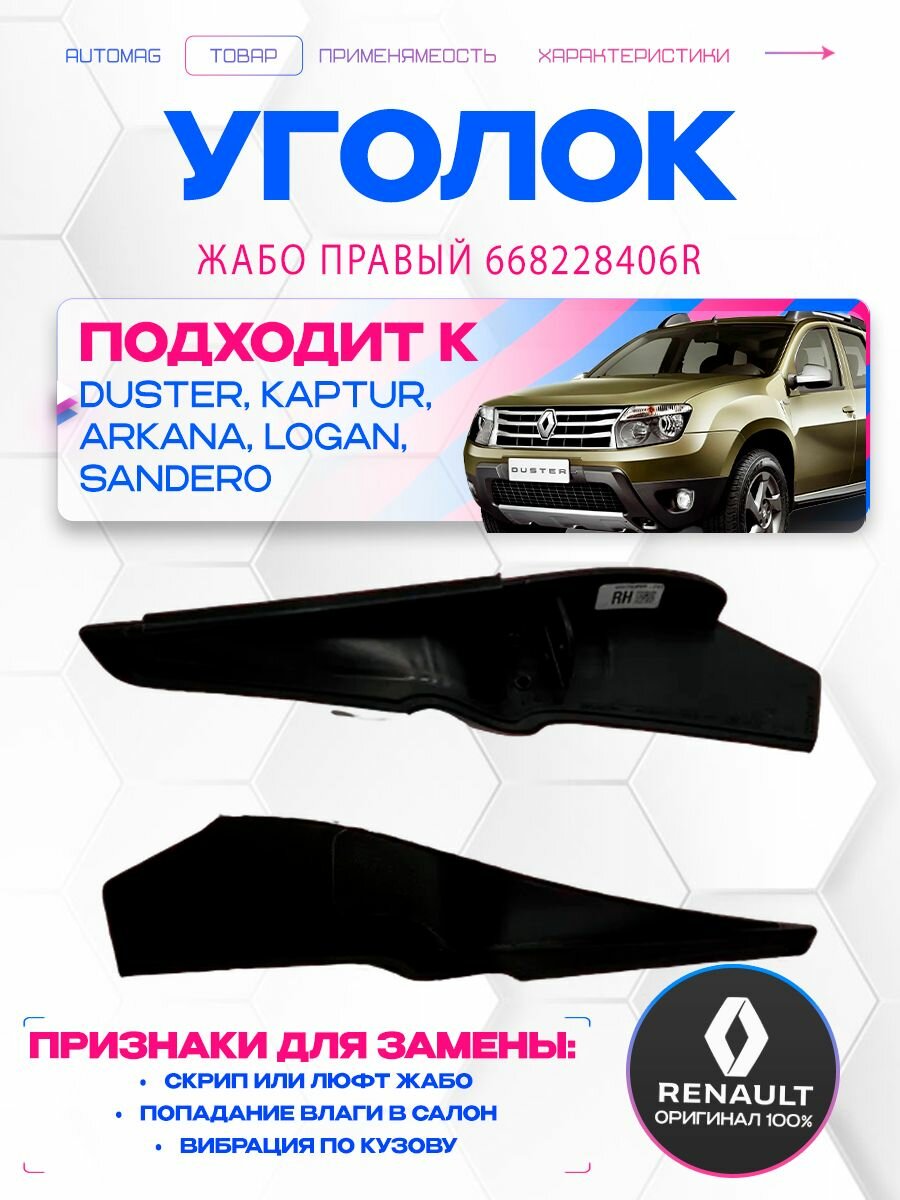 Уголок жабо правый оригинал для Renault DusterII, арт.668228406R, ABSпластик