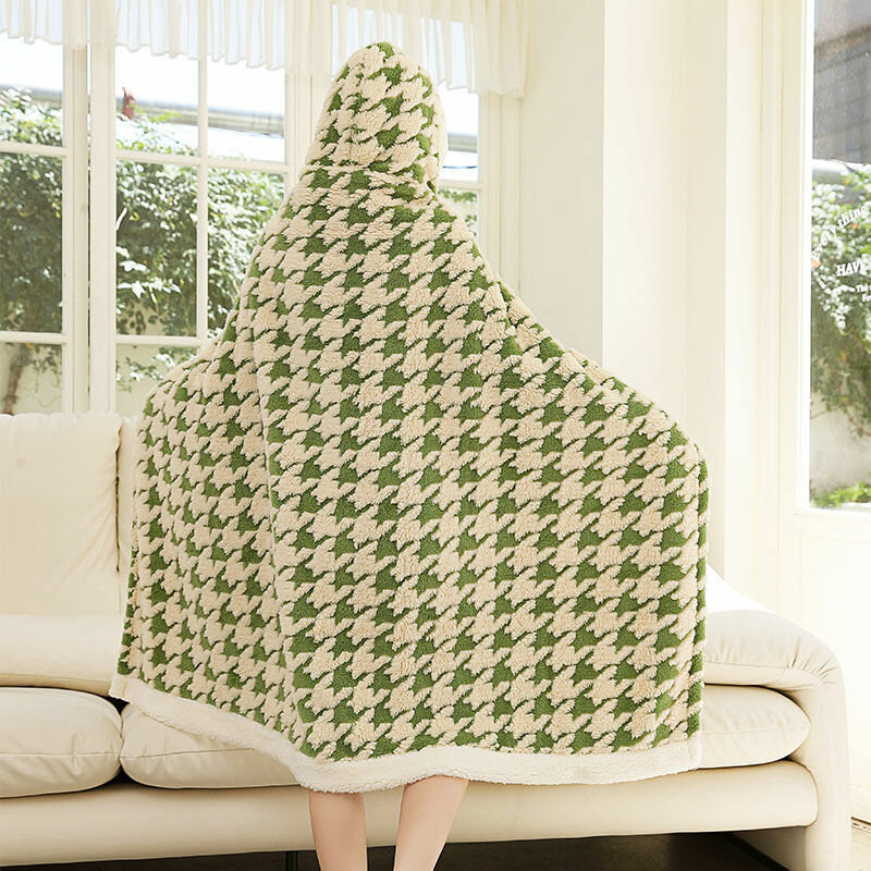 Большой плед-накидка с капюшоном, утолщенный плюшевый плащ, студенческий плед, офисный ленивый плед